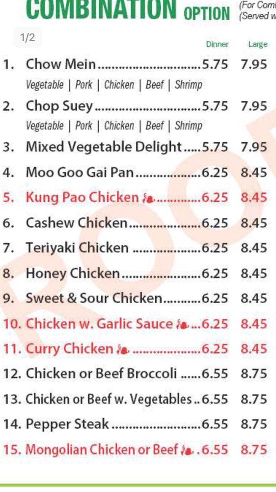 Menu at Green Tea Chinese Drive Thru restaurant, Green Bay, E Mason St