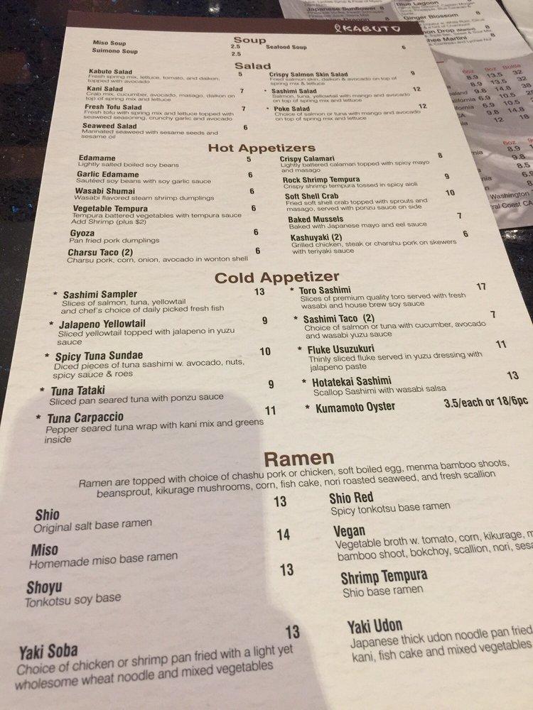Menu at Kabuto Hibachi, Sushi & Udon restaurant, Rockville