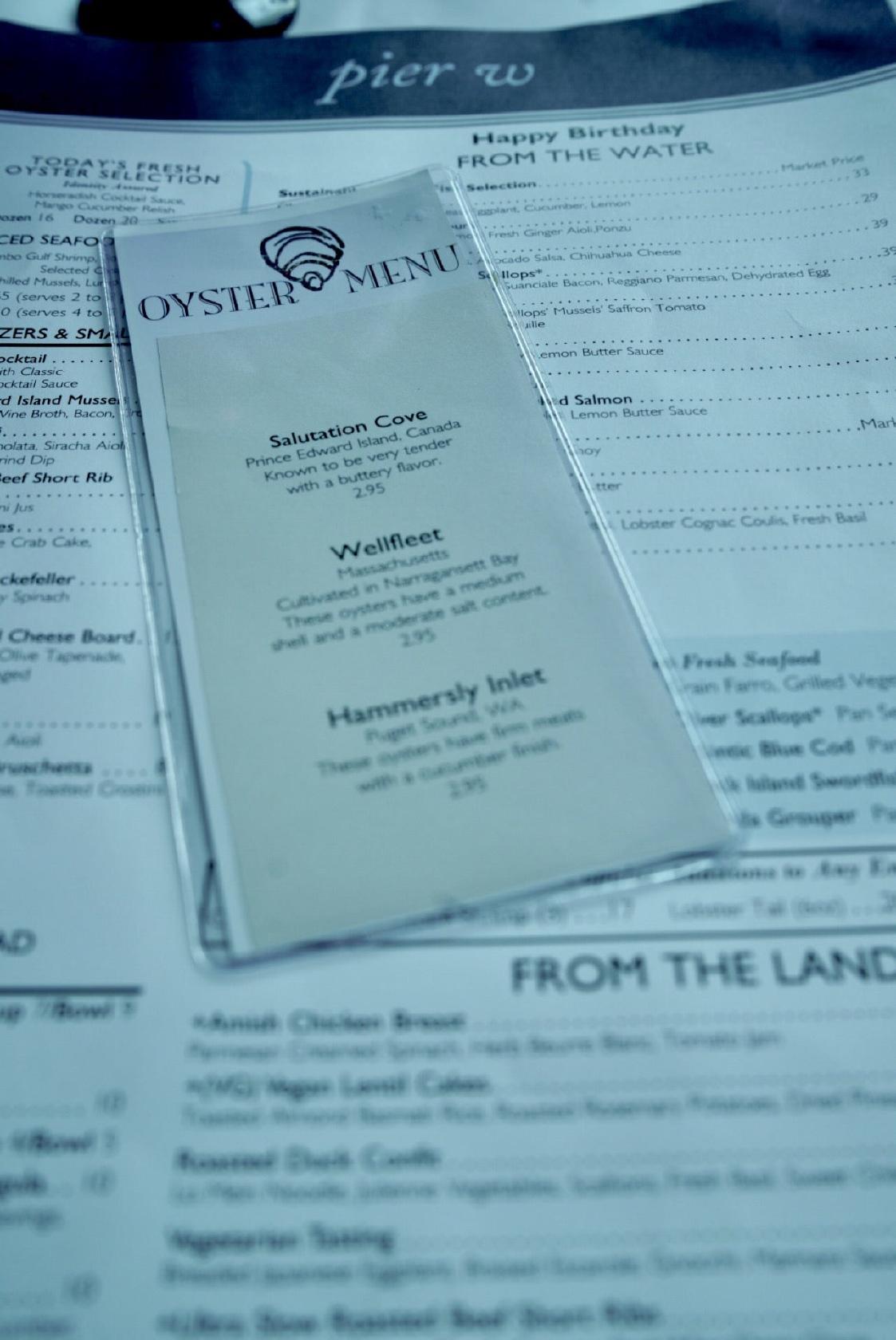 Menu at Pier W restaurant, Lakewood