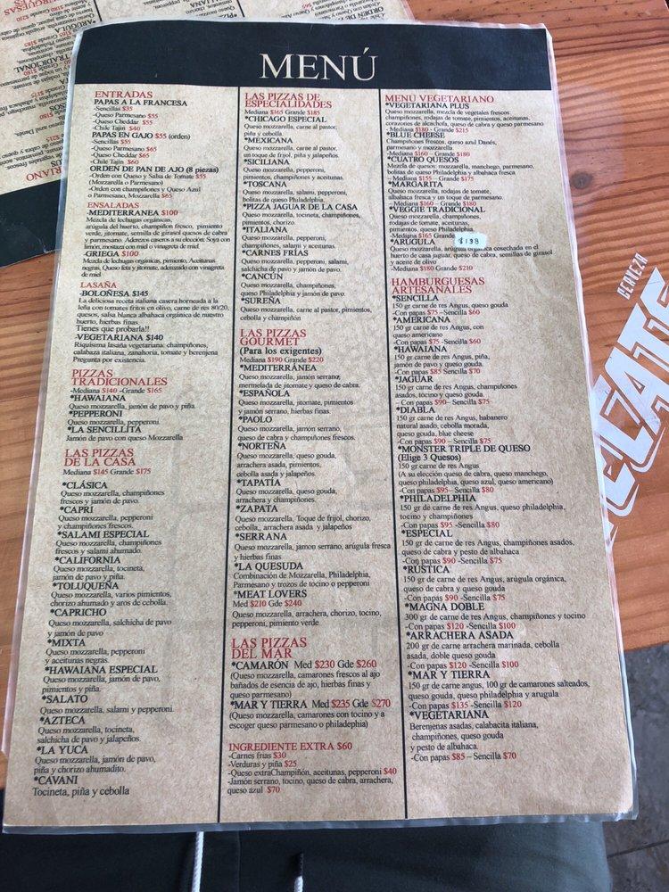 Carta de pizzería Pizza Casa Jaguar, Cancún, S/N Lote19 Mz14 SM74