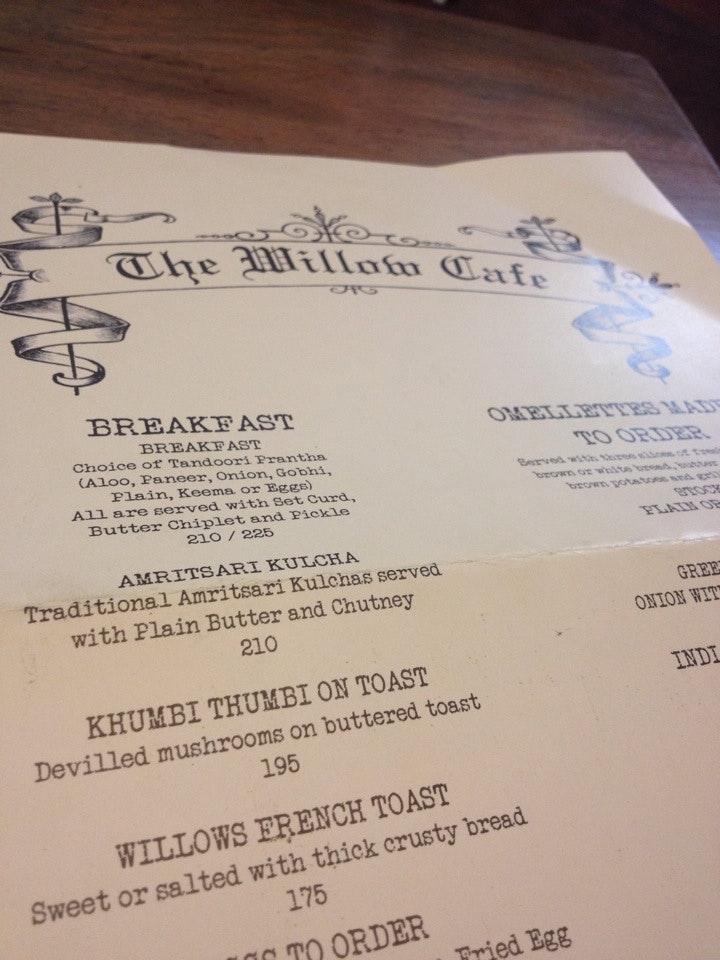 Menu at The Willow Cafe, Chandigarh, Shop No