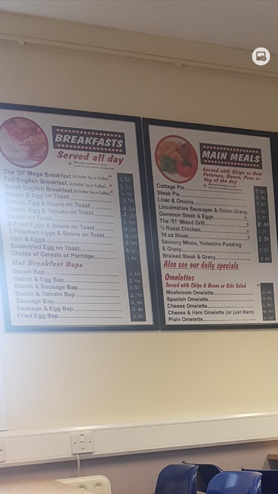 Menu at Diner 51 restaurant, Leeming Bar