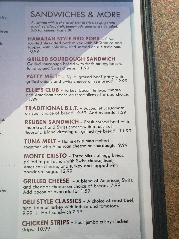 Menu at Ellie's At The Airport restaurant, Arlington