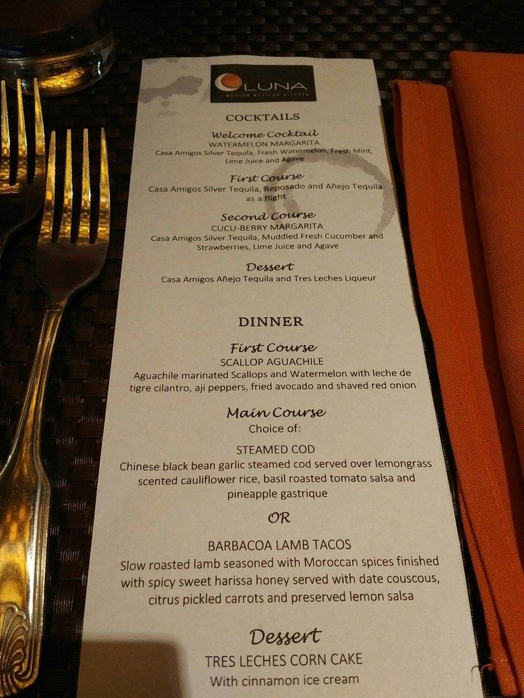 Menu at Luna Modern Mexican Kitchen restaurant, Corona, 980 Montecito ...