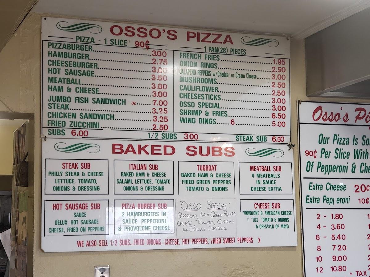 Menu at Osso's Original Pizza pizzeria, Washington