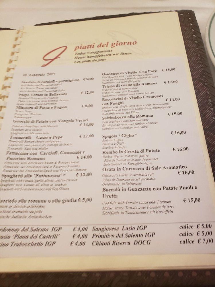 Menu da Ristorante Del Giglio, Roma