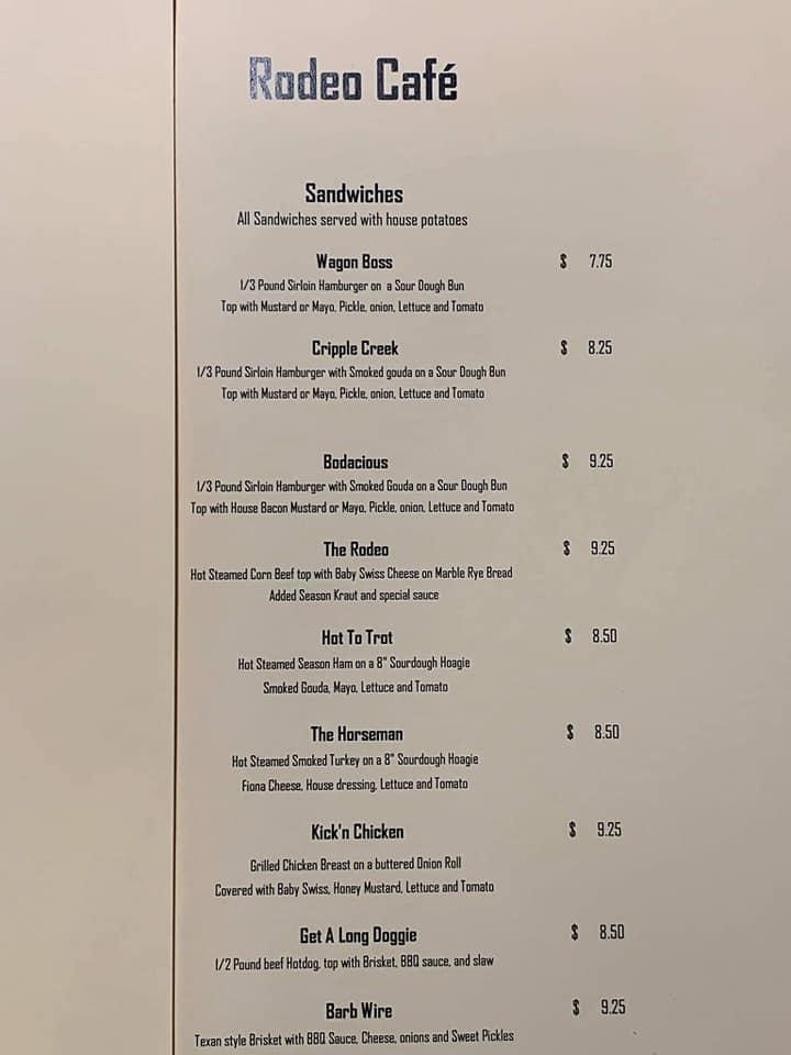 Menu at Rodeo Cafe, Holly Springs