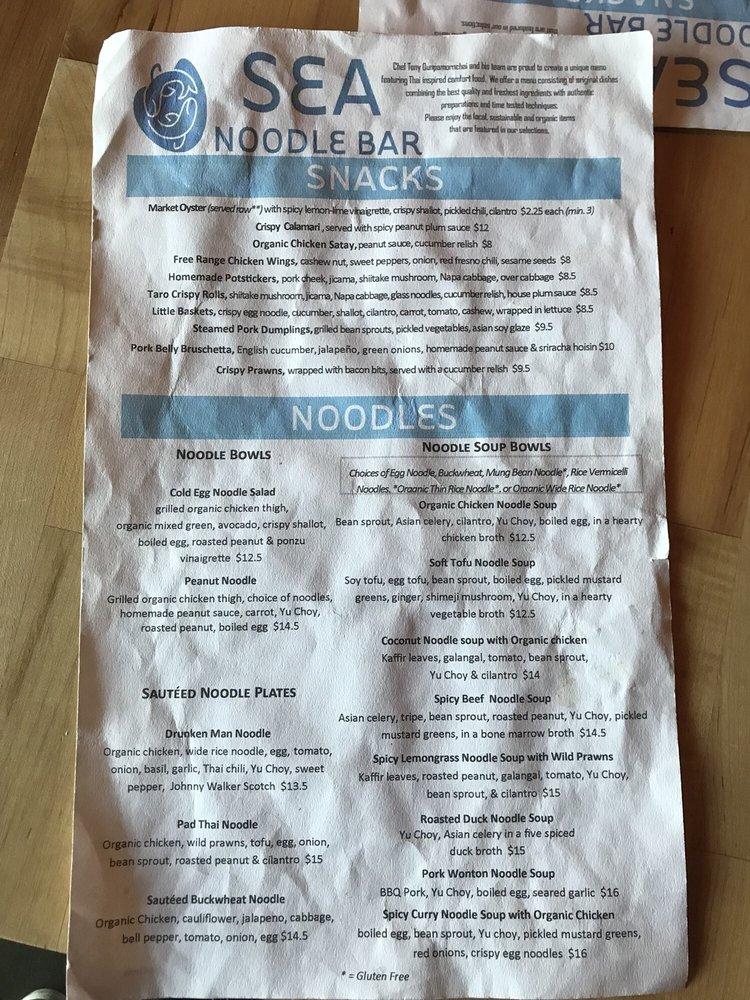 Menu at SEA Thai Bistro restaurant, Santa Rosa, Midway Dr
