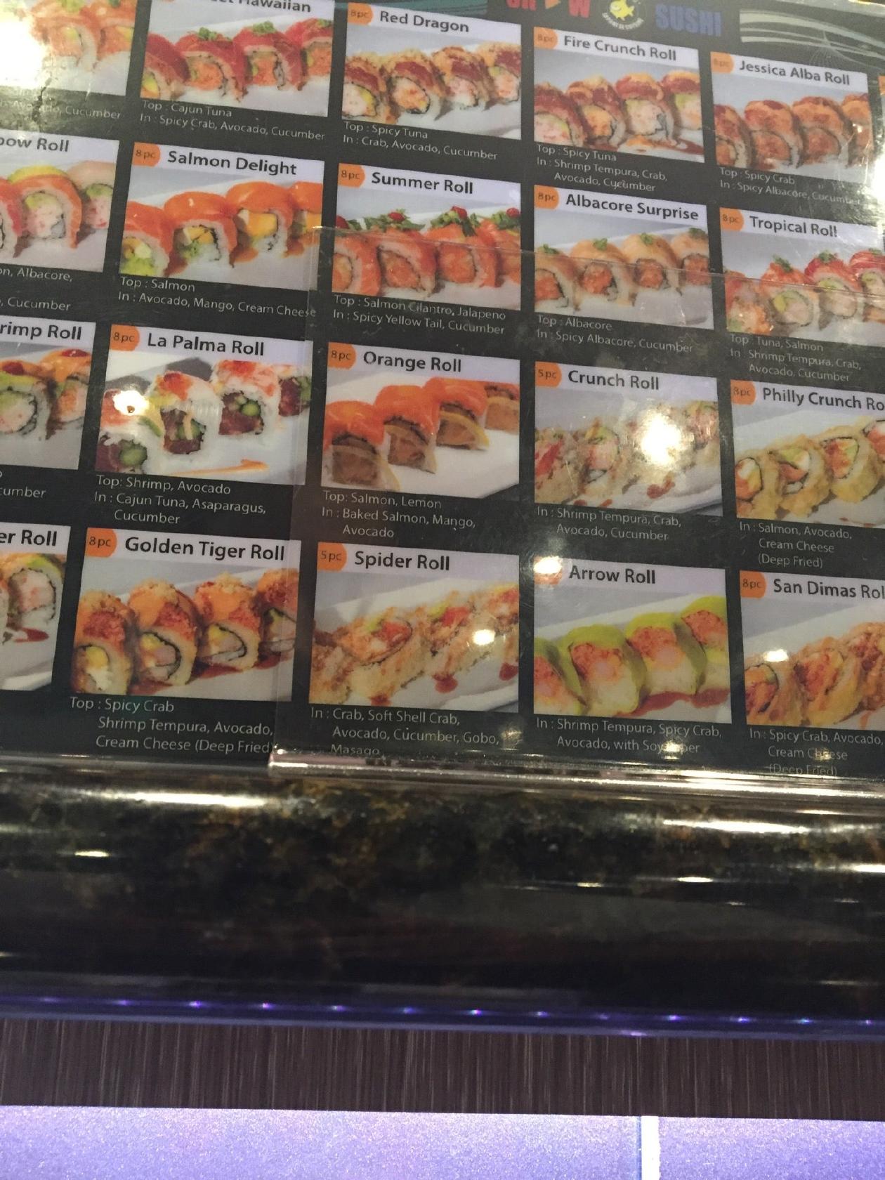 Menu at Show Sushi restaurant, San Dimas