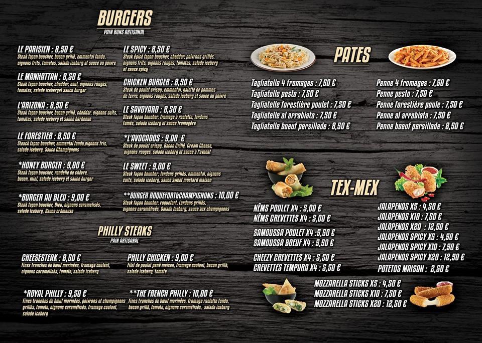 Menu at Burger Factory restaurant, Pantin