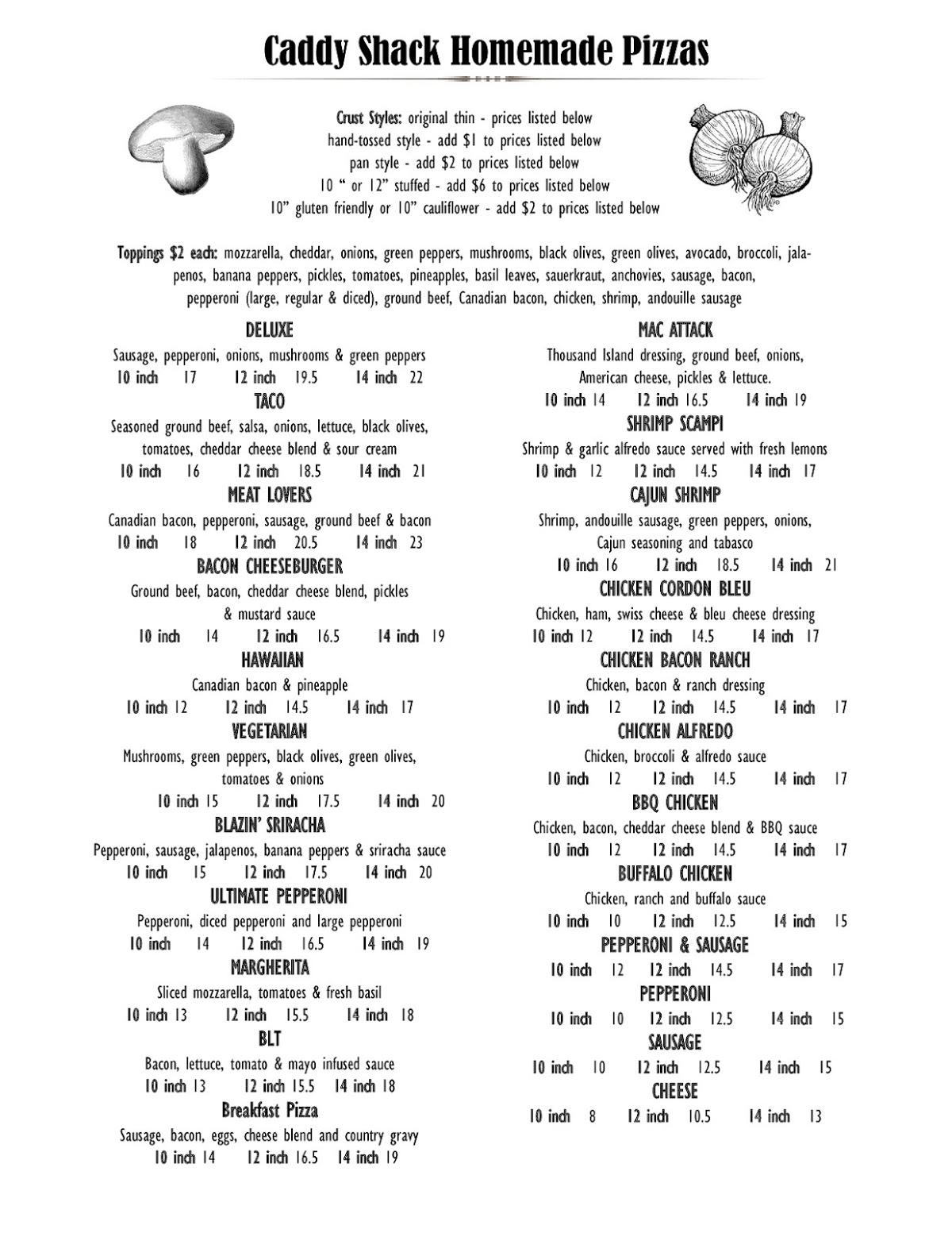 Menu at Caddy Shack Pizza pizzeria, Barron, 613 E La Salle Ave