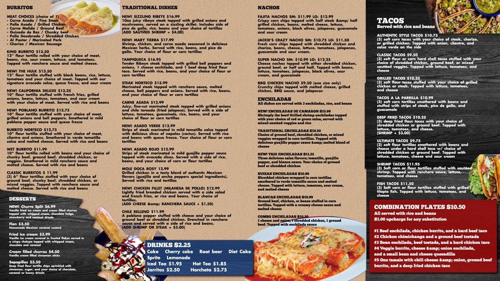 Menu at Carlos' Mexican Restaurant, Westland