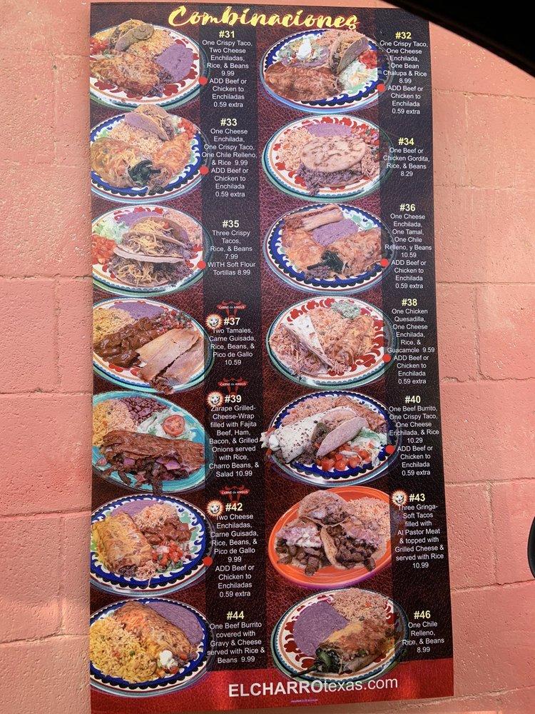 Menu at El Charro restaurant, Lubbock