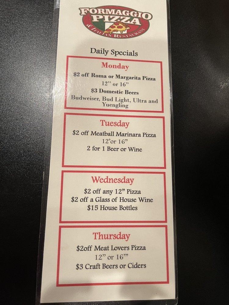 Menu at Formaggio Pizza and Italian Restaurant, Ocala