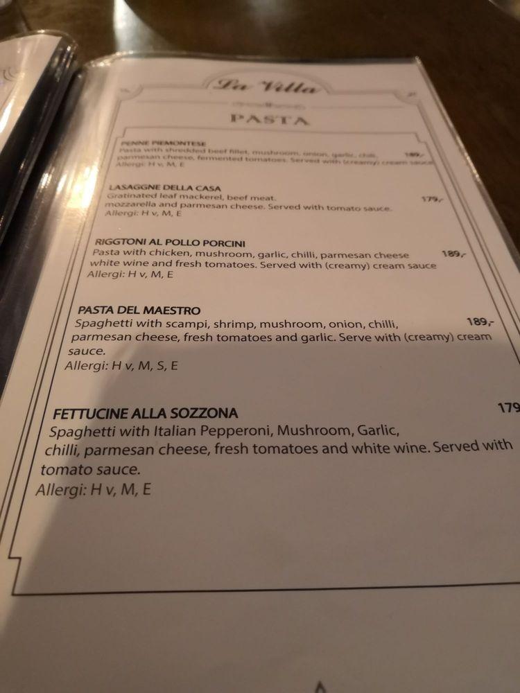 Menu at La Villa Restaurant, Oslo