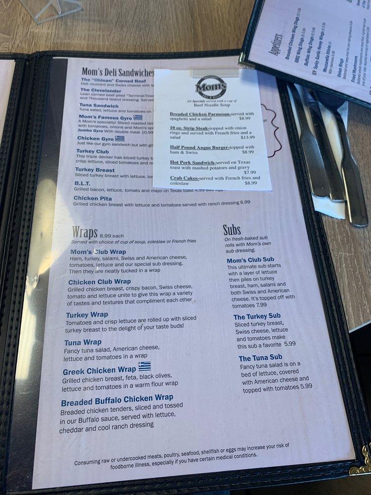 Menu at Mom's Deli & Grille restaurant, North Royalton, York Rd