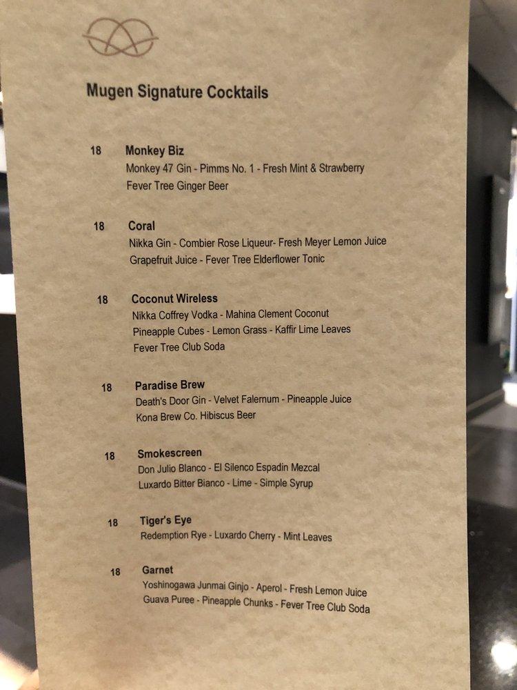 Menu at Mugen restaurant, Honolulu