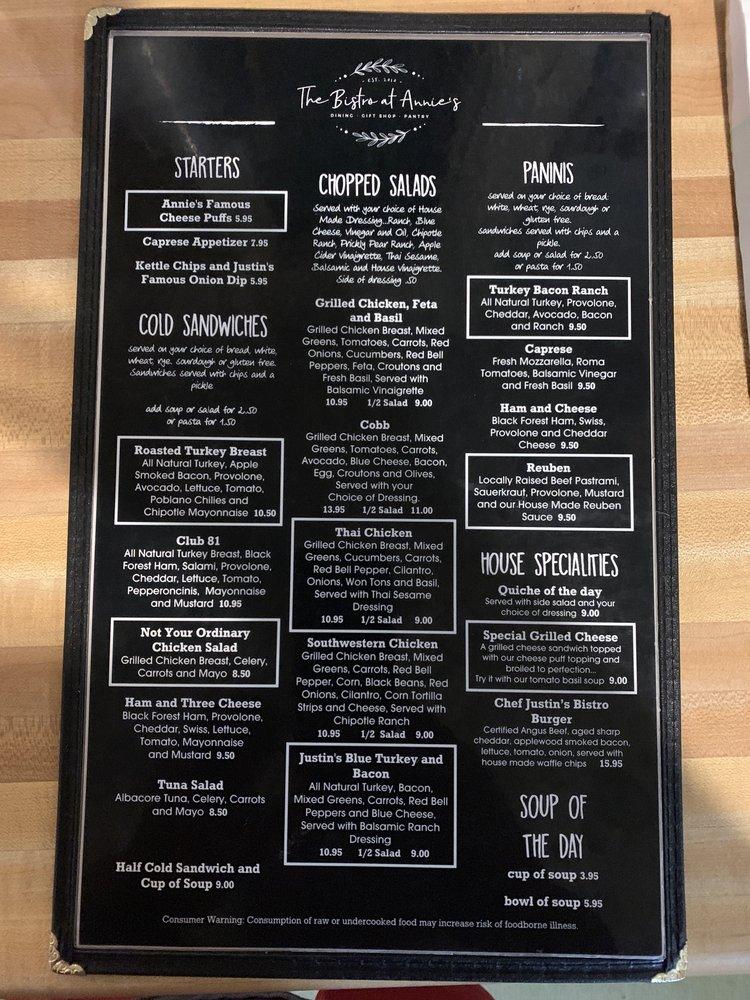 Menu at The Bistro at Annie's restaurant, Pinetop-Lakeside, W White ...