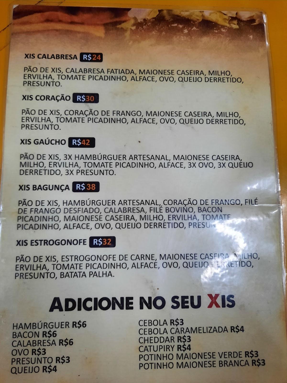 Menu em Xis do Gaúcho restaurante, Boa Vista