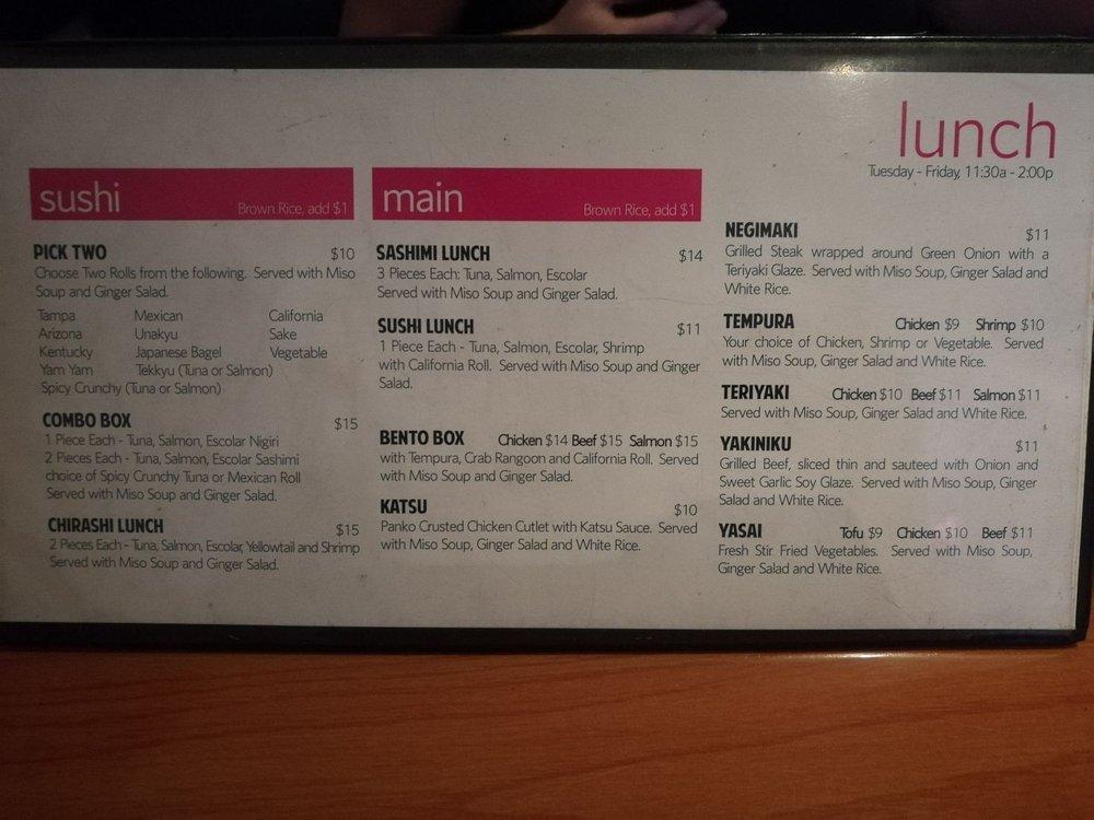 Menu at Yoko's Japanese Restaurant, Tampa