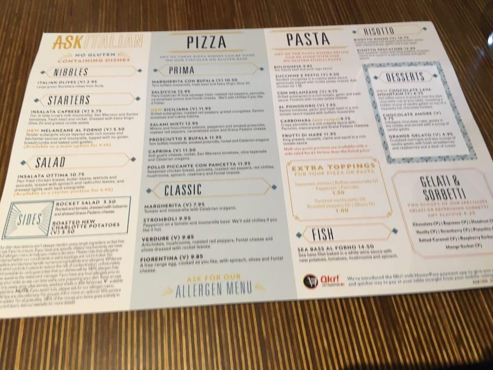 Menu at ASK Italian pizzeria, Warrington