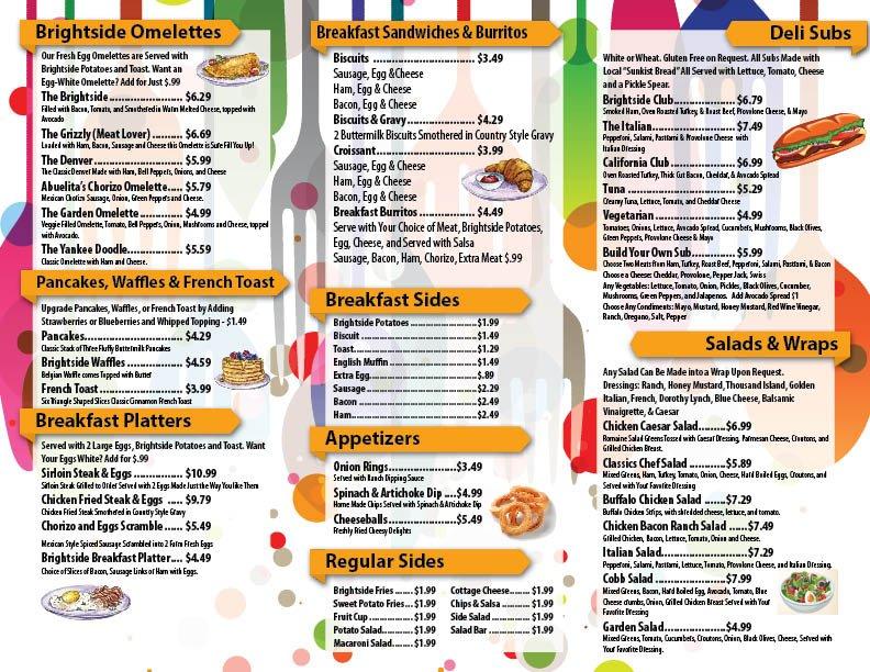 Menu at Brightside Cafe, Sioux City