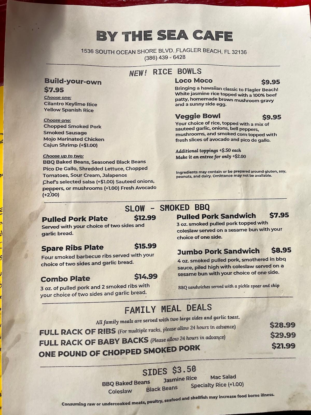 Menu at By The Sea Cafe, Flagler Beach