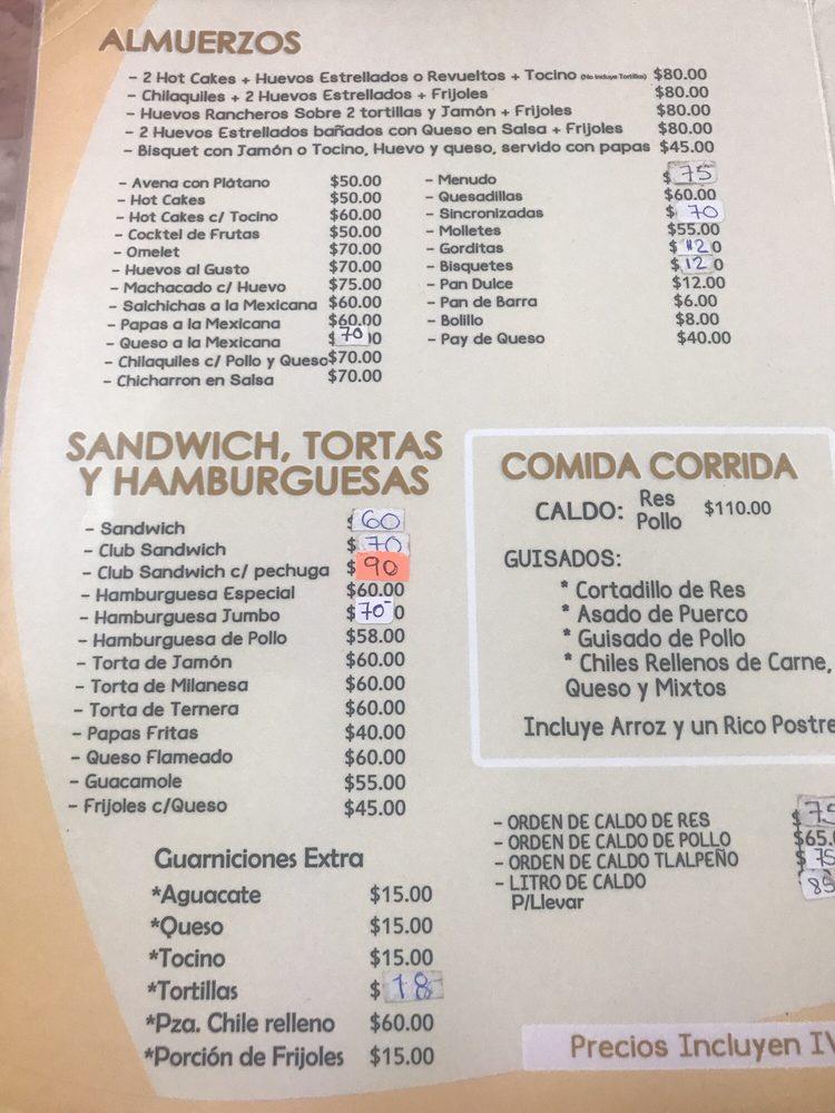 Menu at Cafe San Benito, Río Bravo, Av Francisco I. Madero 717