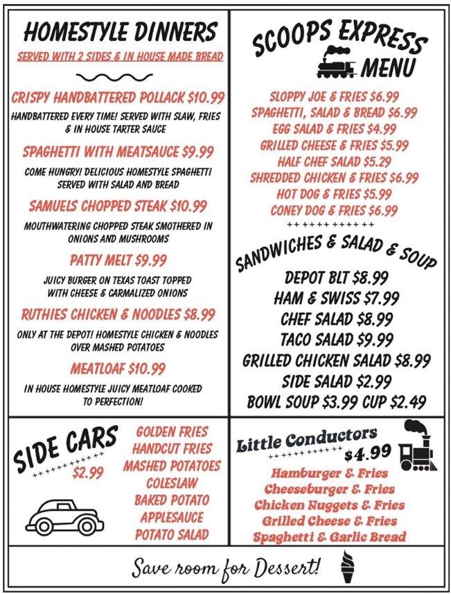 Menu at Edison Depot restaurant, Edison