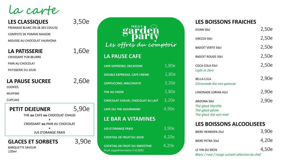 Menu at Garden Party By Pablo fast food, Marseille