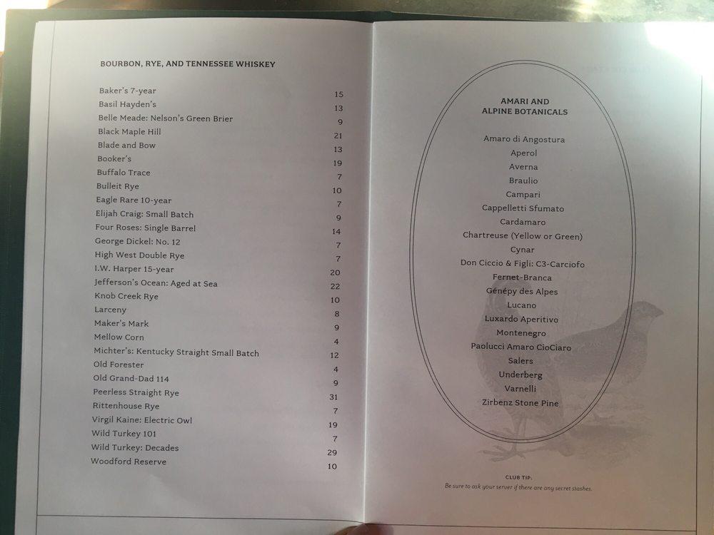 Menu at Garden & Gun Club, Atlanta