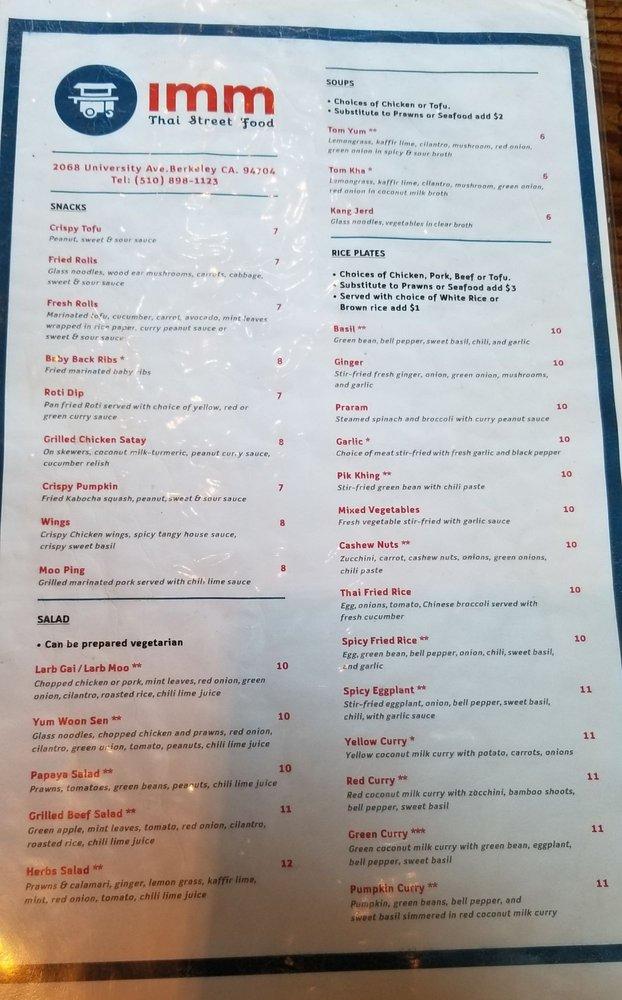 Carta del restaurante Imm Thai Street Food, Berkeley