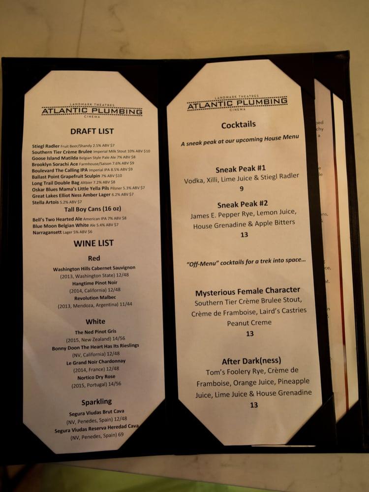 Menu at Landmark's Atlantic Plumbing Cinema pub & bar, Washington