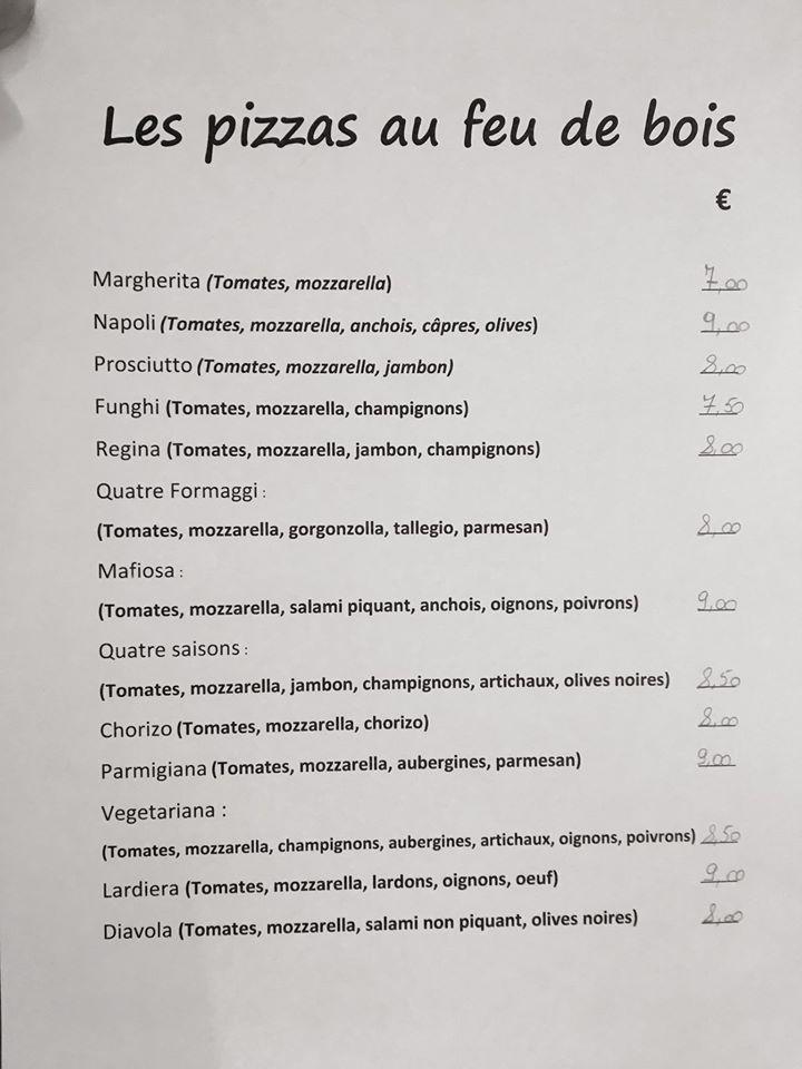Menu at Pizzeria la Moda, Walcourt