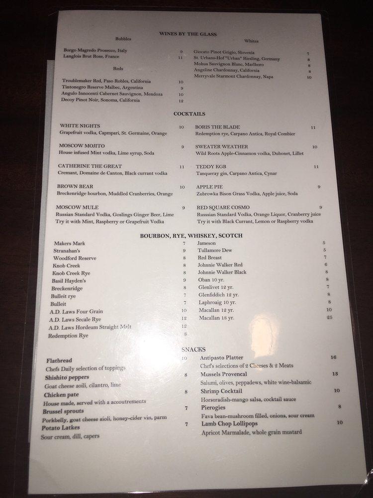 Menu at Red Square Euro Bistro pub & bar, Denver