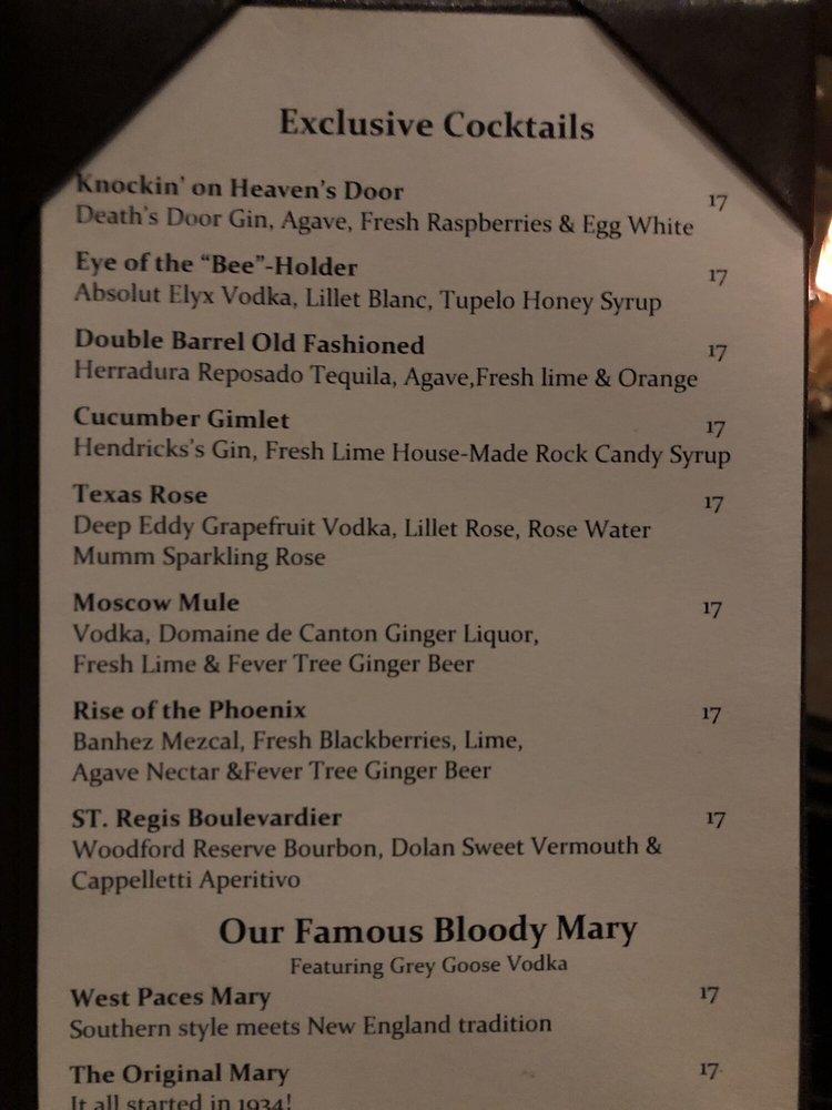 Menu at St. Regis Bar, Atlanta