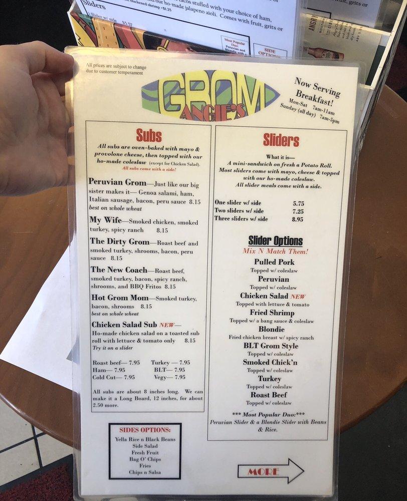 Menu at Grom restaurant, Jacksonville Beach, 204 3rd Ave S