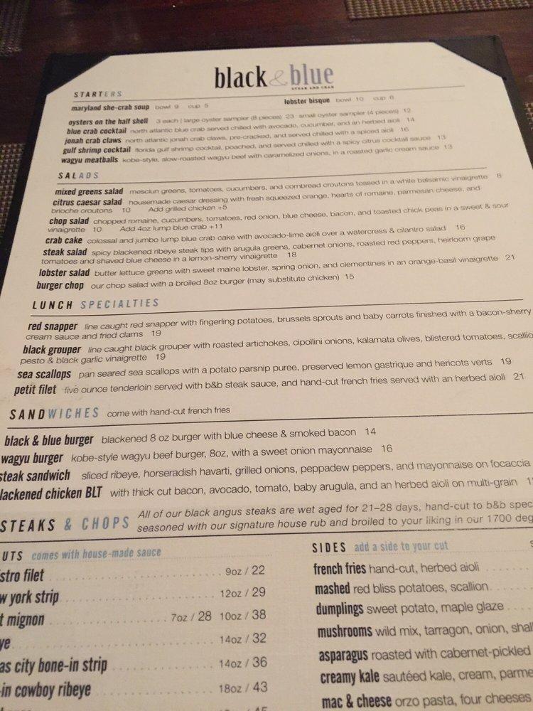 Menu at black & blue Steak and Crab, Buffalo NY pub & bar, East Amherst