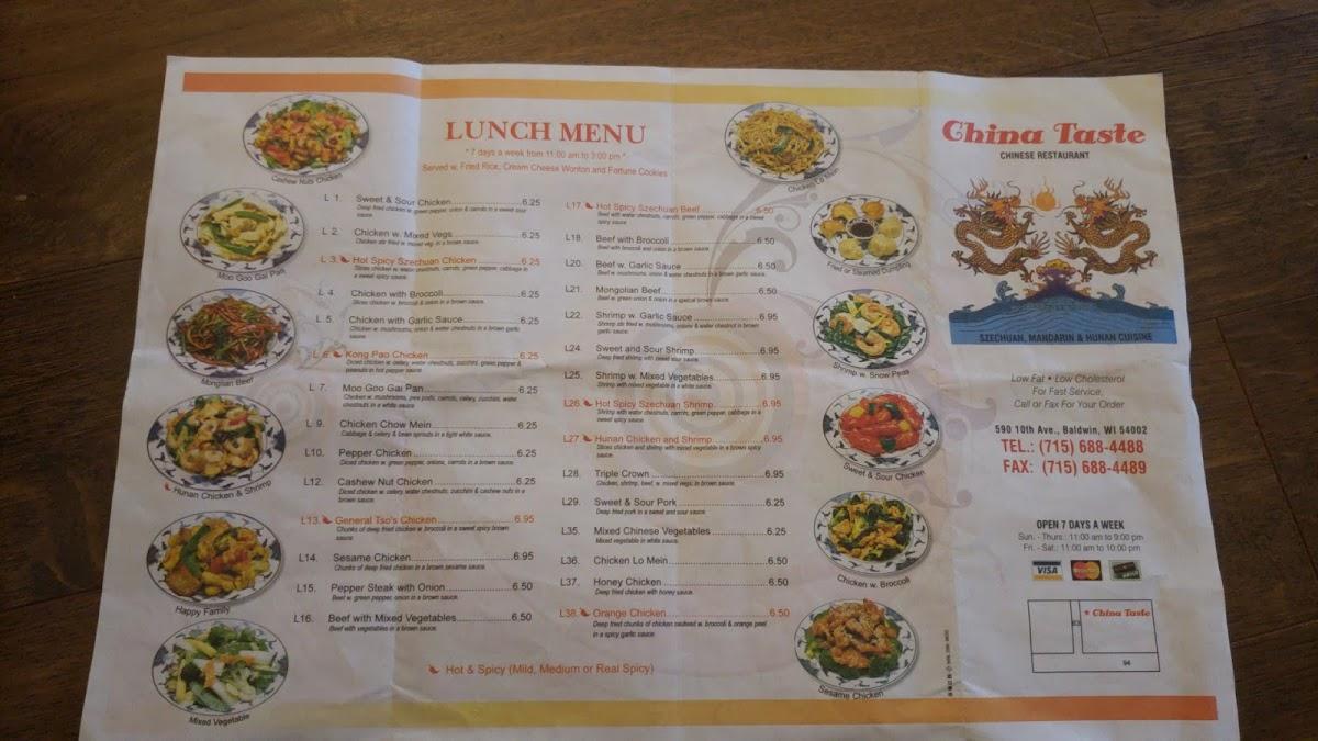 Menu at China Taste restaurant, Baldwin