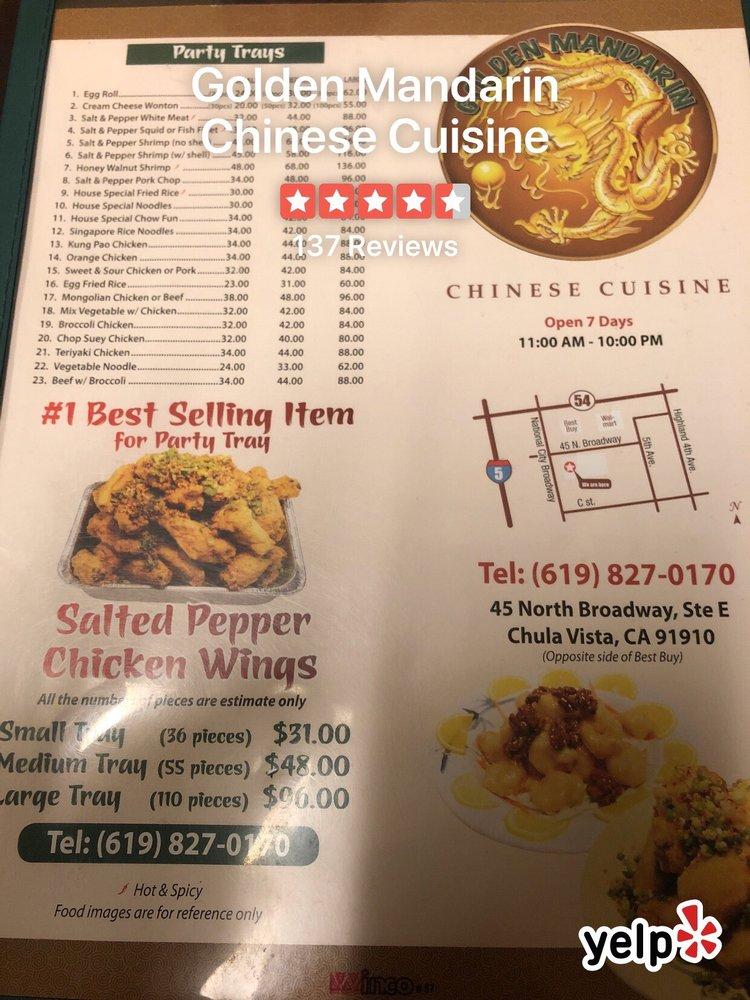Menu at Golden Mandarin restaurant, Chula Vista