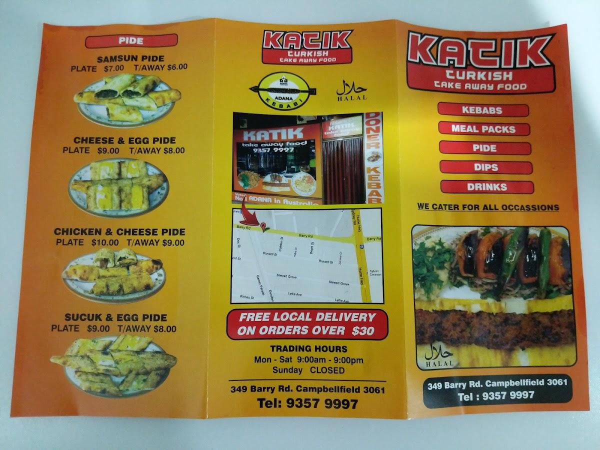 Menu at Katik Turkish Take Away fast food, Campbellfield