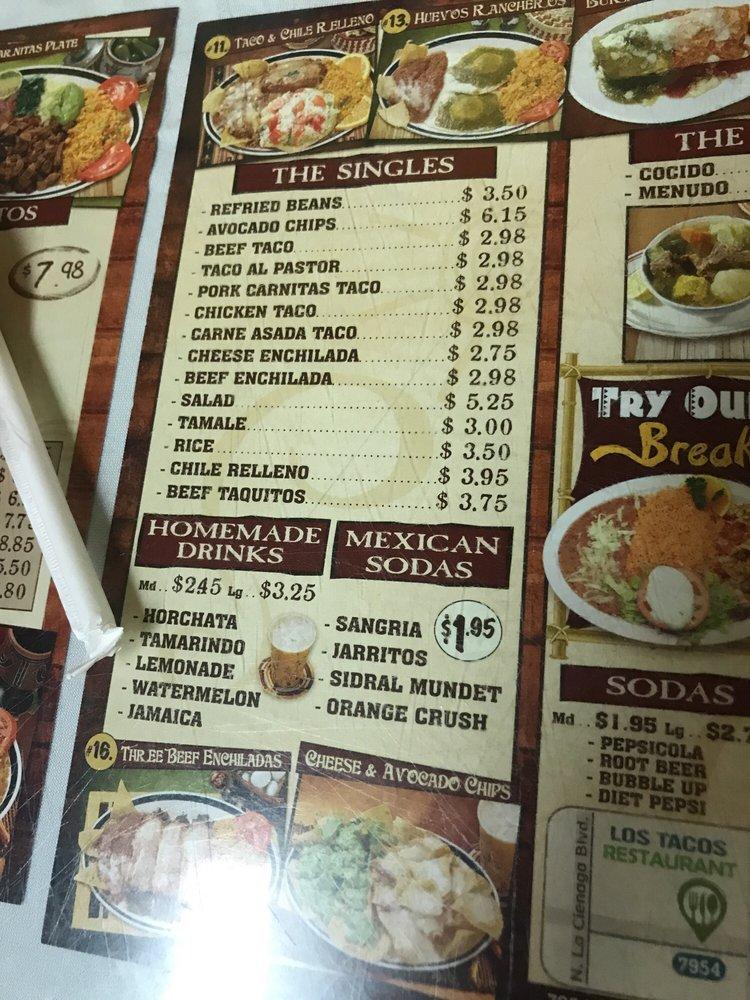 Menu at Los Tacos restaurant, West Hollywood
