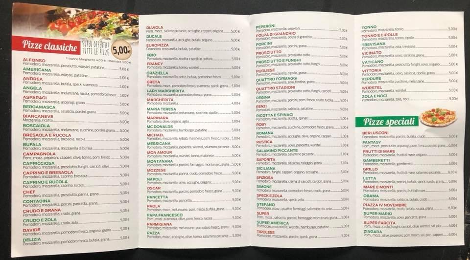 Menu da Pizzeria Italia, Mozzo