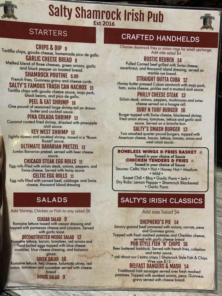 Menu at SALTY SHAMROCK IRISH PUB, Apollo Beach, N U.S. Hwy 41