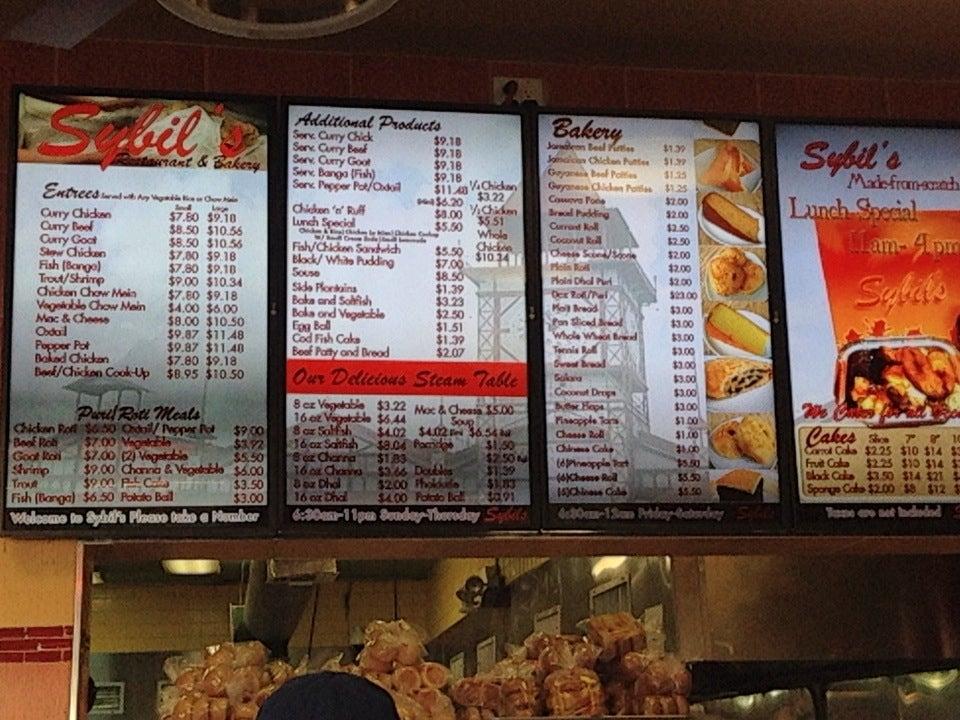 Menu at Sybil's restaurant, New York City, Liberty Ave
