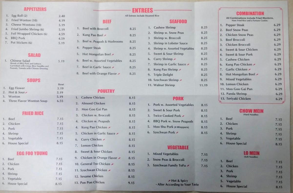 Menu at Szechwan Express restaurant, Taylorsville