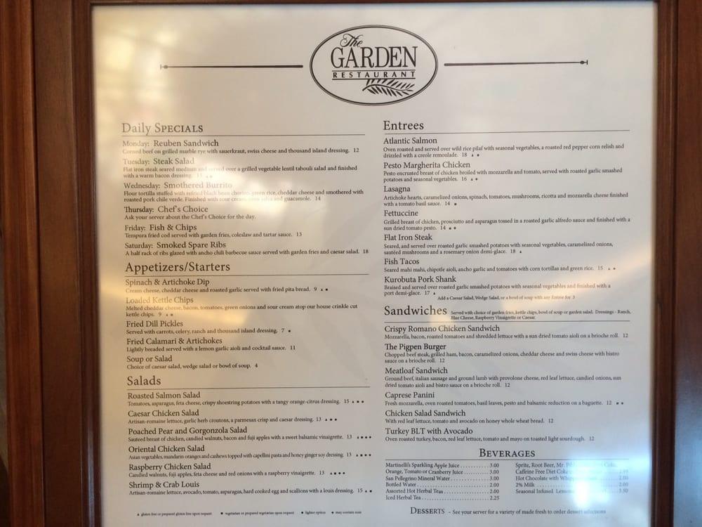 Menu at The Garden Restaurant, Salt Lake City