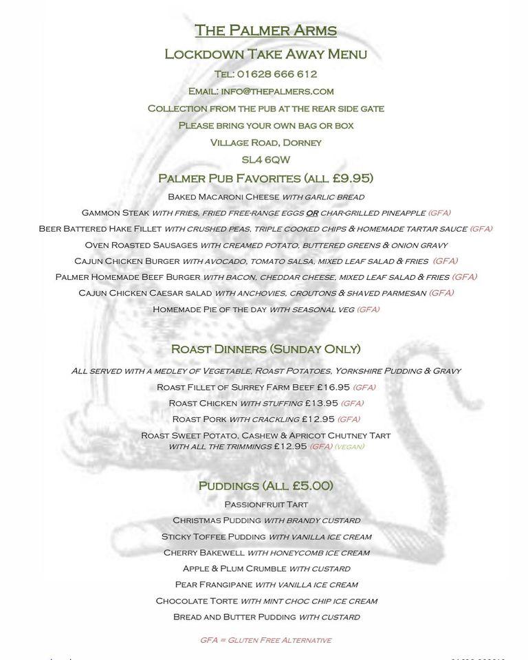 Menu at The Palmer Arms pub & bar, Windsor