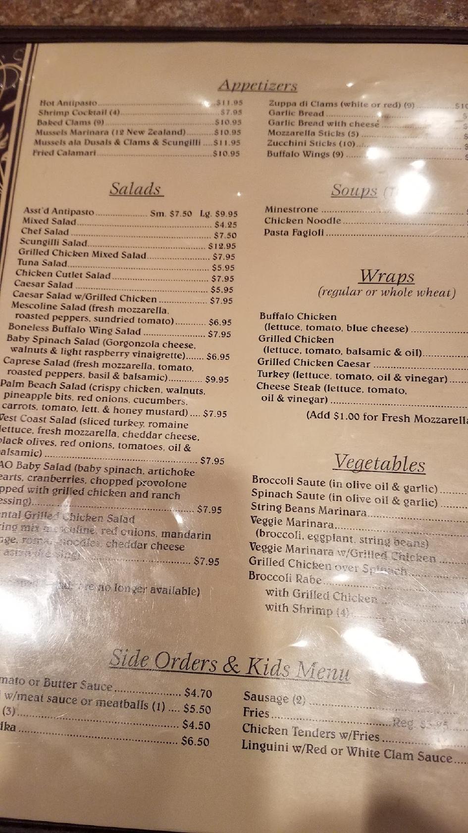 Menu at Dusal's Italian Restaurant, Freehold