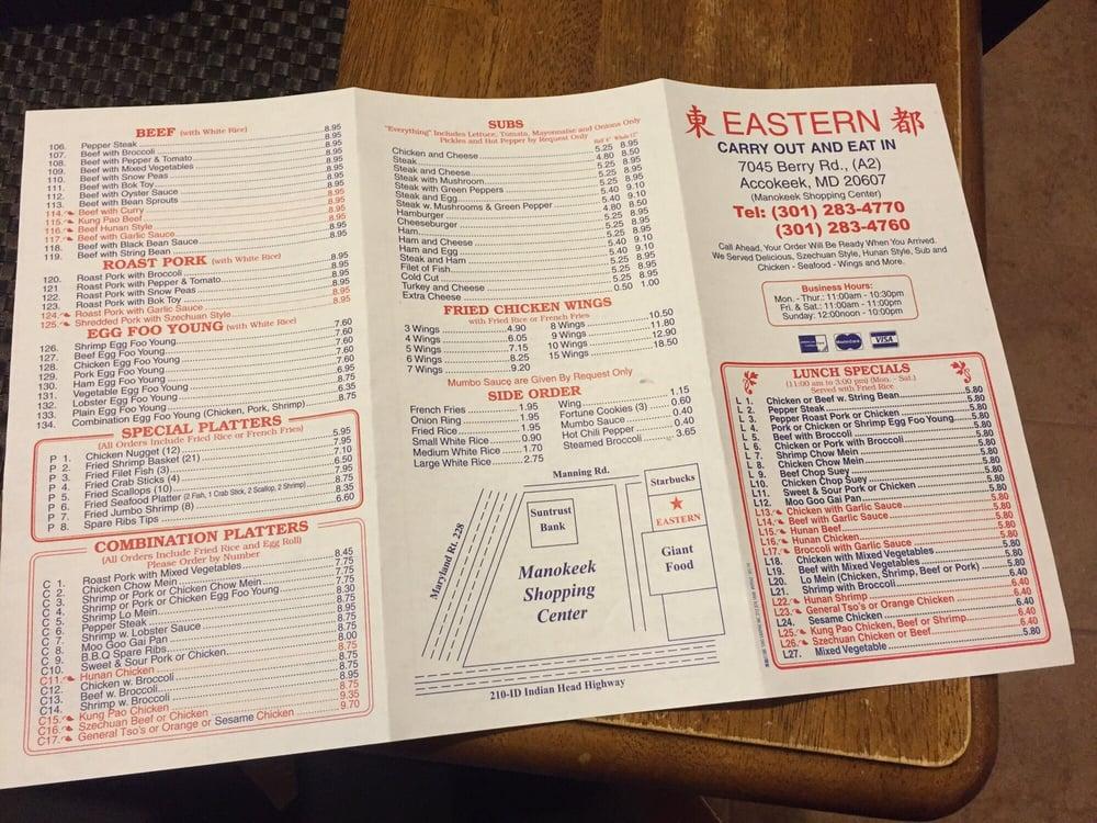Menu at Eastern restaurant, Accokeek, Berry Rd